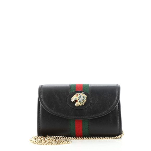 Gucci | Bags | Gucci Rajah Web Chain Shoulder Bag Leather Mini Black ...